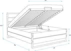 SMB Postel z dubového masivu s úložným prostorem LARA, 120x200 cm