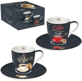 Easy Life Sada porcelánových hrnků s podšálkem na espresso Coffee Time -2x90ml