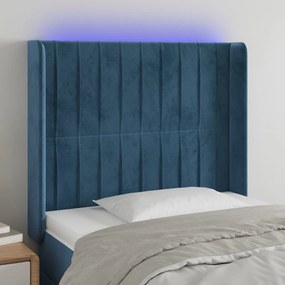Čelo postele s LED tmavě modré 103 x 16 x 118/128 cm textil