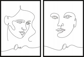 Obraz Plakáty V Rámu 53x73 cm Diptych Sada 2 obrazů Lineart Tváře P760