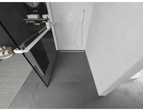 Mexen Kioto+ L, sprchová zástěna Walk-In s poličkou a věšákem 110 x 200 cm, 8mm čiré sklo černý vzor, ​​bílý profil, 800-110-123-20-70