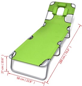 vidaXL Marketos Skládací opalovací lehátko s podhlavníky práškovaná ocel zelené