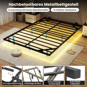 Costway Rám dvoulůžka plovoucí postel s LED světly moderní rám z kovu černé
