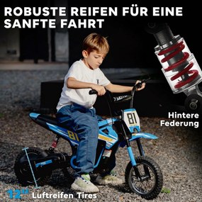 AIYAPLAY Elektrická motorka pro děti 24 V dětský motokros s 250W motorem, 7Ah baterie, zadní odpružení, kotoučová brzda, 16 km/h, 8–12 let