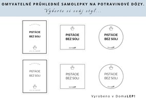PISTÁCIE BEZ SOLI - omyvatelná samolepka na dózu, výběr rozměrů Ø 5 cm / 5 x 5 cm / 6 x 8 cm | DomaLEP tvar: KOLEČKO, barva: PRŮHLEDNÁ - ČERNÉ písmo, velikost: Ø 5 cm - tučné písmo