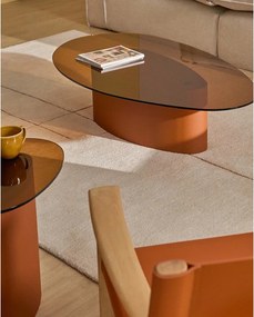 Hnědý konferenční stolek se skleněnou deskou 81x140 cm Olir – Kave Home