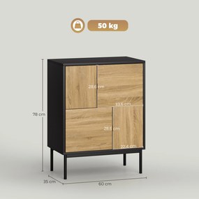 HOMCOM bufet obývací pokoj, úložná skříňka, kuchyňská skříňka, dveře s klikou a 4 přihrádky, moderní styl, 60 x 35 x 78 cm, černá