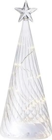 LED svítící stromeček skleněný na baterie, čirý, 26 cm, s hvězdou, AAA