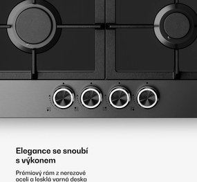 Klarstein Verosteel plynová varná deska, 4 hořáky, elektrické zapalování, kompatibilní s zemním plynem a LPG, 8000 W, 60 cm