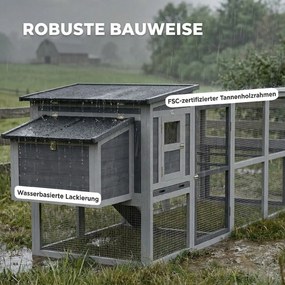 PawHut dřevěný kurník s výběhem pro 3–4 nosnice, 264 x 82 x 89 cm — asfaltová střecha, potah z Oxford tkaniny, hnízdní box, bidýlka, výsuvný podnos —…