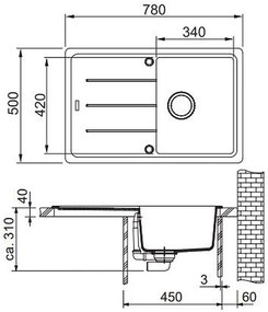 Franke Basic BFG 611-78, 780x500 mm, fragranitový dřez, bílá led 114.0285.168