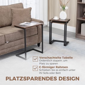 HOMCOM Sada 3 odkládacích stolků ve tvaru C v industriálním designu, prostorově úsporné, s ocelovým rámem, rustikálně hnědé do obývacího pokoje | Aos…