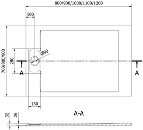 Mexen Otto, SMC obdélníková sprchová vanička 100 x 70 cm, bílá, 4N107010