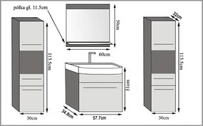 Koupelnový nábytek skříňky s umyvadlem a zrcadlem bílá matná  ROD PRIMO M 6/0/W/W/0/ZINC
