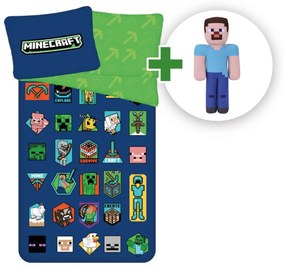 Sada povlečení Minecraft Badges + plyšová hračka Steve