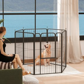 PawHut Ohrádka pro psy se 6 panely, robustní, s bezpečnými dvířky, pro vnitřní i venkovní použití, na zahradu, do kempu, výška 100 cm