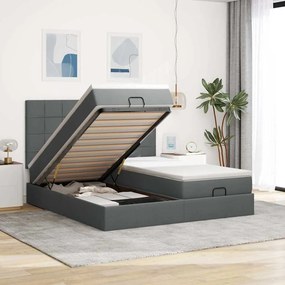 Osmanský rám postele s matrací tmavě šedý 200x200cm textil 3313700