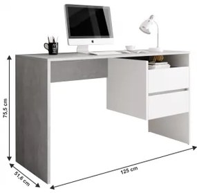 PC stůl TULIO beton/bílý mat