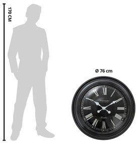 Černé antik nástěnné hodiny Hillo - Ø 76*6 cm / 1*AA