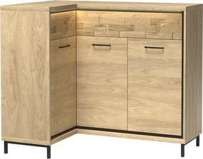 MEDIOLAN | rohová komoda M15 LEVÁ + dekorační deska + KOVOVÉ NOŽIČKY | natural hikora