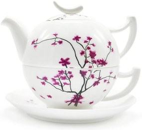 Porcelánová čajová souprava pro jednoho Sakura – konvička 0,5 l + šálek a podšálek, s motivem rozkvetlé sakury