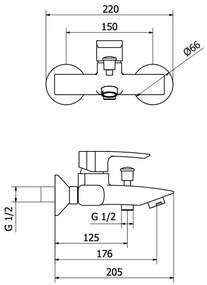 Teorema Merida - vanová baterie nástěnná, chrom 8Q160