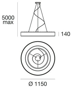 Stilnovo 7650 Saturn, kruhové svítidlo pro zavěšení, 98W LED 3000K stmívatelné DALI, prům. 115cm