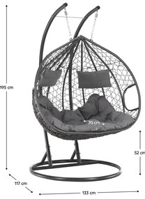 Kondela Závěsné dvojkřeslo, šedá, DALVEA 2 NEW