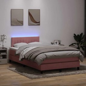 Box spring postel s matrací a LED růžová 120x220 cm samet 3317120