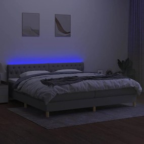 Box spring postel s matrací a LED světle šedá 200x200 cm textil 3133981