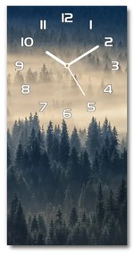 Wallmuralia Nástěnné skleněné hodiny Mlha nad lesem 30x60 cm