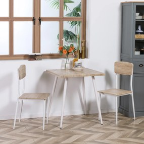 HOMCOM 3-dílný jídelní set Jídelní set MDF + kov přírodní kresba dřeva + bílá s 1 stolem + 2 židlemi | Aosom