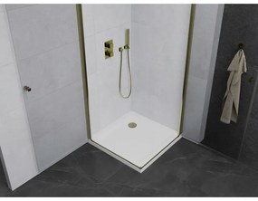 Mexen Pretoria Duo, sprchový kout se 2-křídlými dveřmi 70 (dveře) x 70 (dveře) cm, 6mm čiré sklo, zlatý profil + sprchová vanička, 852-070-070-50-02-4010G