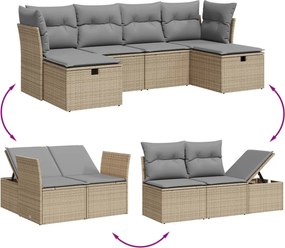 6dílná zahradní sedací souprava a podušky mix béžové polyratan 3264165