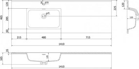 Mexen Otis, umyvadlo na zapuštění 141 x 46,5 cm, levé, bílá matná, 25181401L