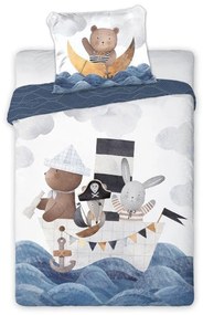 DĚTSKÉ BAVLNĚNÉ POVLEČENÍ BOAT 100X135 CM, 1KS 40X60 CM VZOROVANÉ