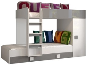 Dětská kombinovaná postel 90 cm Toreno 2 (bílá + bílý lesk + šedý lesk). 1083315