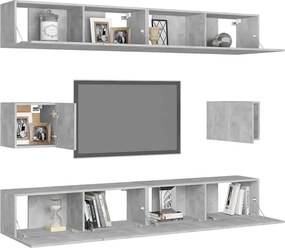 6dílný set TV skříněk betonově šedý kompozitní dřevo 3079104