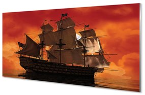 akrylový obraz Loď moře oranžová obloha 100x50 cm