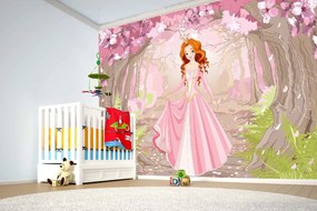 DIMEX | Samolepicí vliesová fototapeta na zeď Princezna v jarním lese MA-5-1450 | 375 x 250 cm | zelená, hnědá, růžová