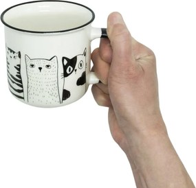 Porcelánový hrnek Černobílé kočky, 340 ml – designový hrnek na kávu a čaj, minimalistický styl,
