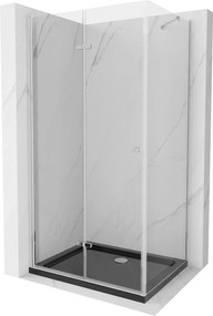 Mexen Lima, sprchový kout se skládacími dveřmi 120 (dveře) x 90 (stěna) cm, 6mm čiré sklo, chromový profil + slim sprchová vanička černá + chromový sifon, 856-120-090-01-00-4070