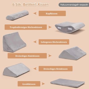 Costway Sada polštářů na klínu 6dílná sada polštářů na klínu s úlevou
