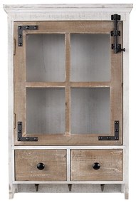 Bílo-hnědá antik nástěnná skříňka se šuplíčky - 38*14*58 cm