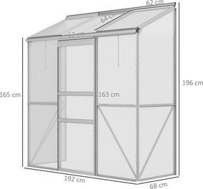 Skleník Outsunny Tomato house Skleník s posuvnými dveřmi a výklopnými střešními okny z polykarbonátu a hliníku Stříbrná 192 x 68 x 196 cm pro zahradn…