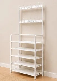 věšák s botníkem, kov, 5 pater, 172x60x26 cm, bílá, Dekorino TK20260001