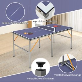 Costway Přenosný stolní tenis set se sítí, 2 raketami a 3 míčky Mini stůl