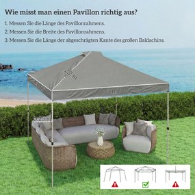 Náhradní střecha pavilonu UV50+ vodotěsná s 8 odtokovými otvory 3 x 3 m, světle šedá