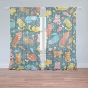 Sablio Záclony Kočky s rybkami: 2ks 150x250cm