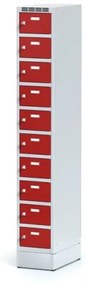 Alfa 3 Šatní skříňka na soklu s úložnými boxy, 10 boxů, červené dveře, otočný zámek